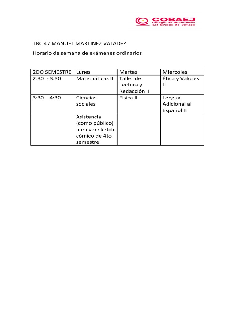 Semana de Examenes Ordinarios 2do Semestre | PDF Semana de Examenes Ordinarios 2do Semestre | PDF