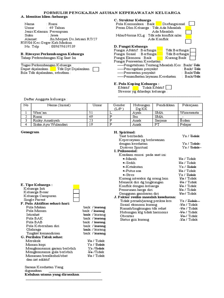Formulir Pengkajian Data Dsar KLG | PDF | Kesehatan Holistik | Gaya Hidup