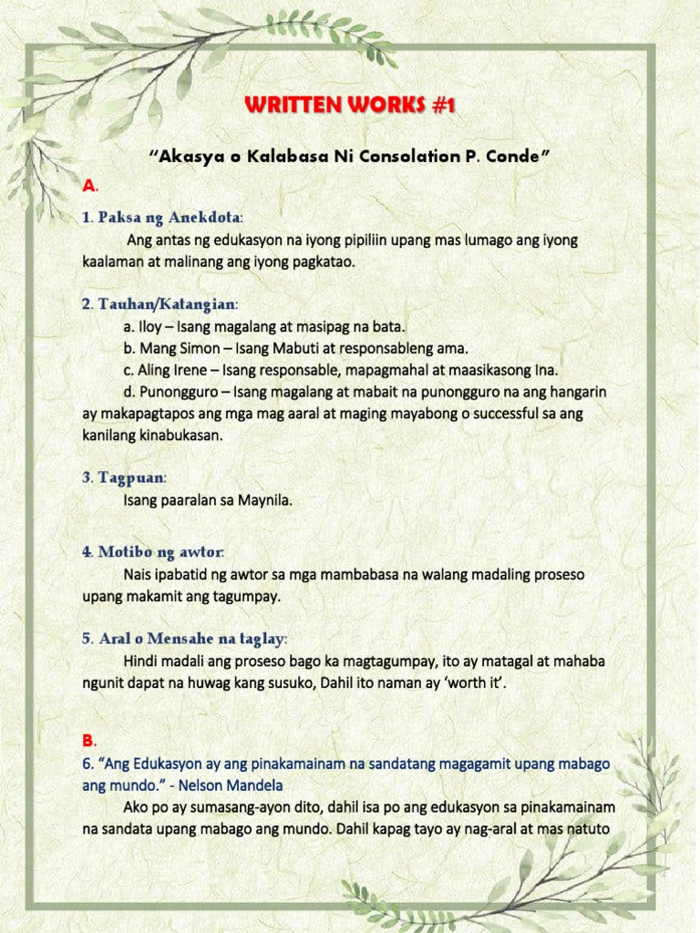 Written Works #1: "Akasya o Kalabasa Ni Consolation P. Conde" | PDF
