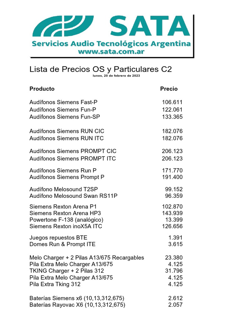 Lista de Precios OS y Particulares C2 Hasta 23-03-31 | PDF