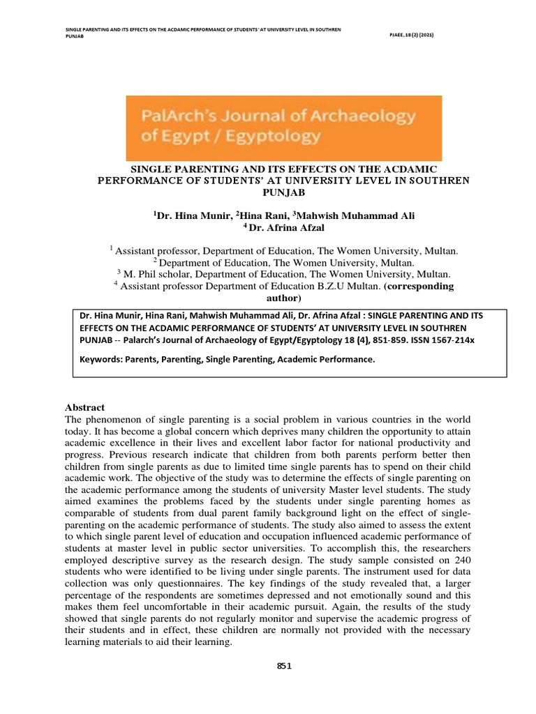 Impact of Single Parenting on University Students | PDF | Parenting ...