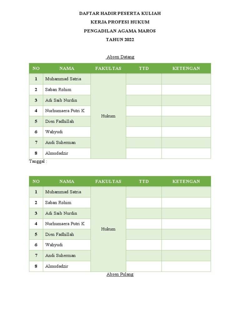 Daftar Hadir KKP | PDF