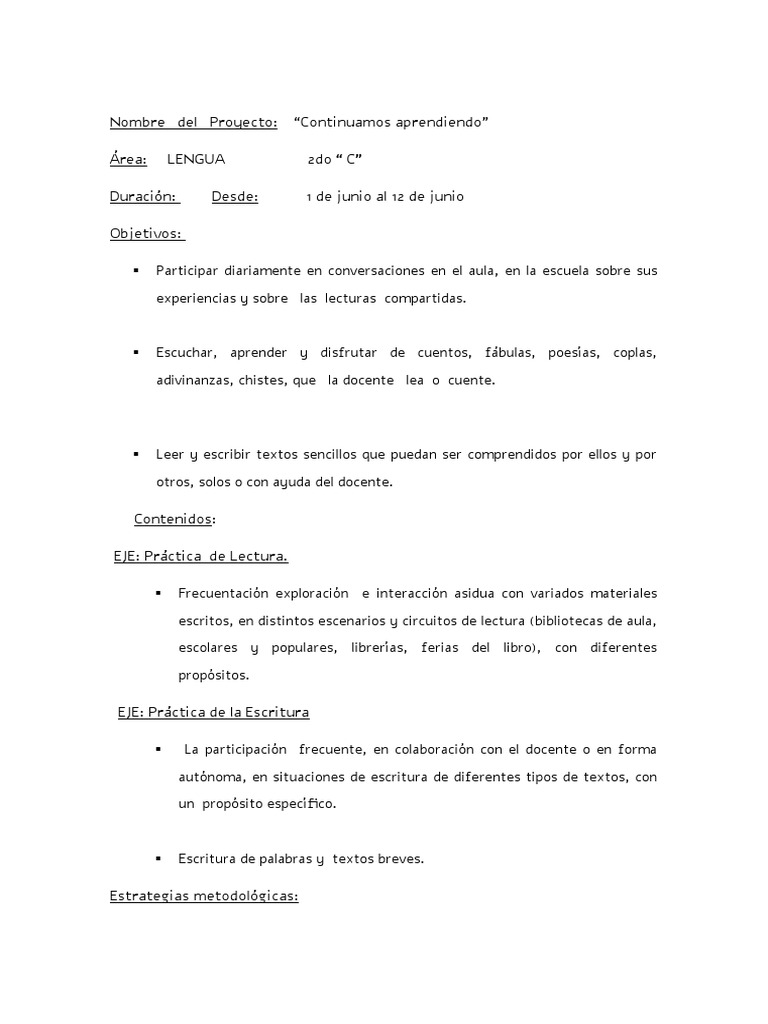 Proyecto Lengua 2do Trimestre | PDF | Salón de clases | Escritura