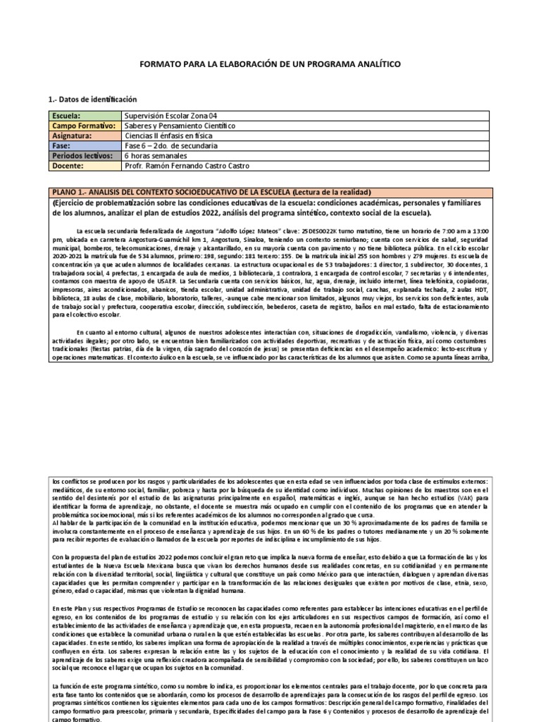 Ejemplo Programa Analítico | PDF | Evaluación | Fuerza