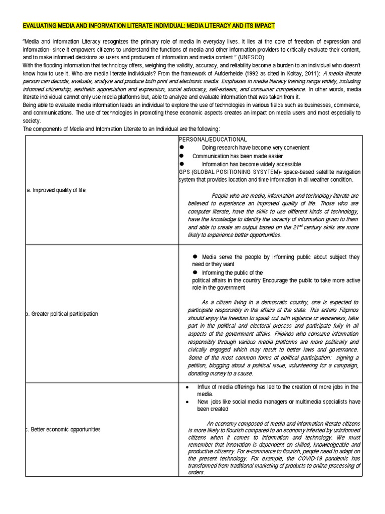 MIL EvaluatingMediaLiterateIndividual TextMedia VisualMedia | PDF | Composition (Visual Arts ...