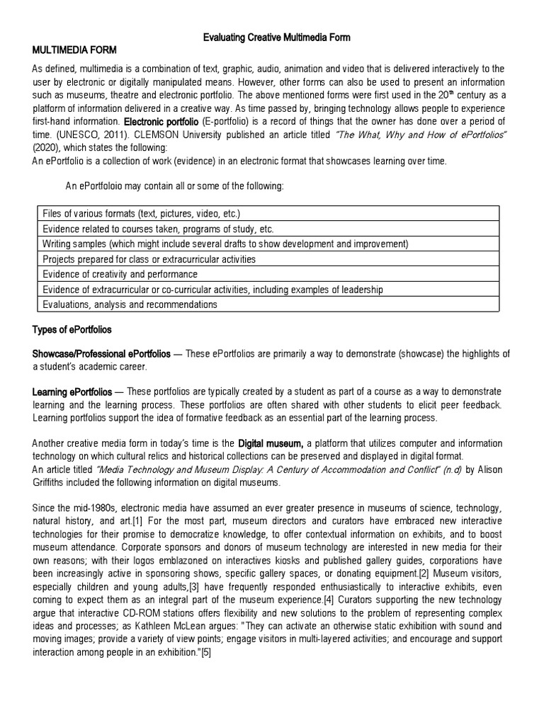Evaluating Creative Multimedia Form & Creative Media Based | PDF | Multimedia | Museum