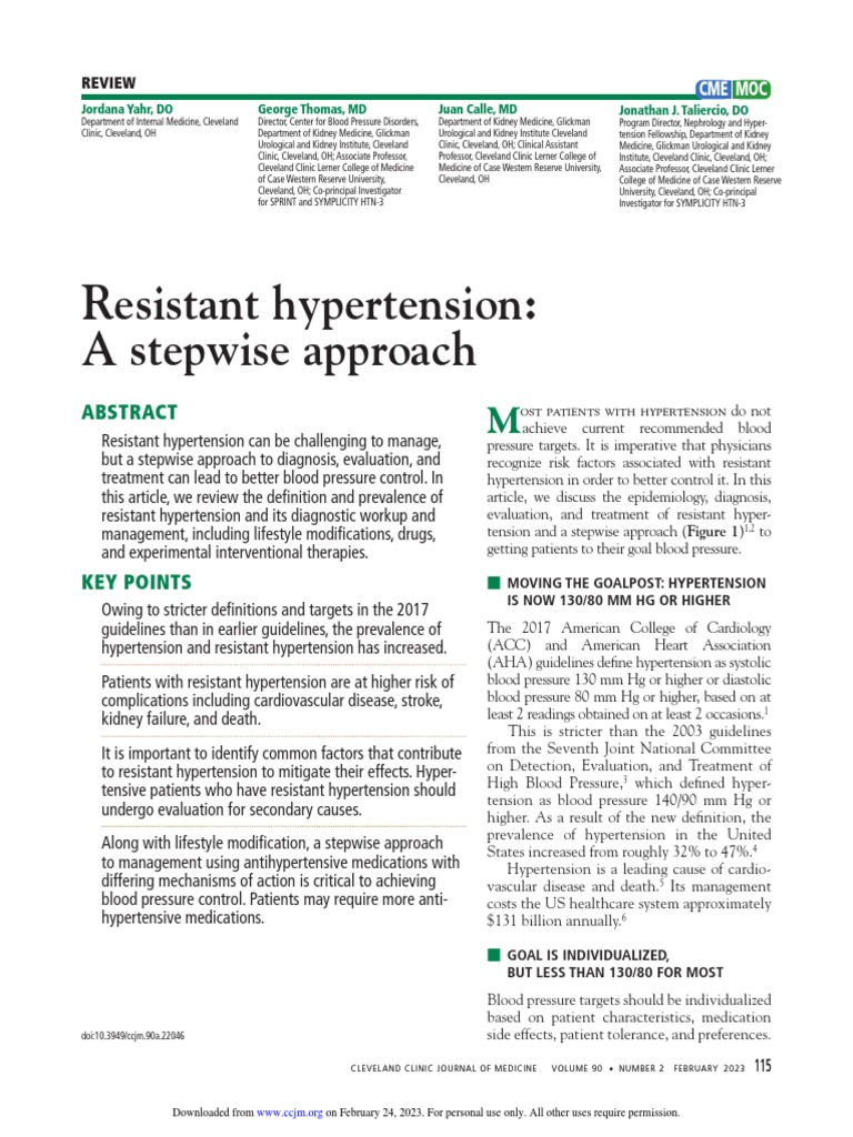A stepwise approach to managing resistant hypertension | PDF ...