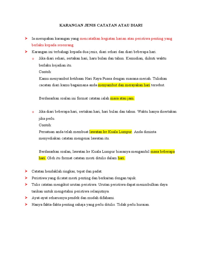 Karangan Jenis Catatan Atau Diari | PDF