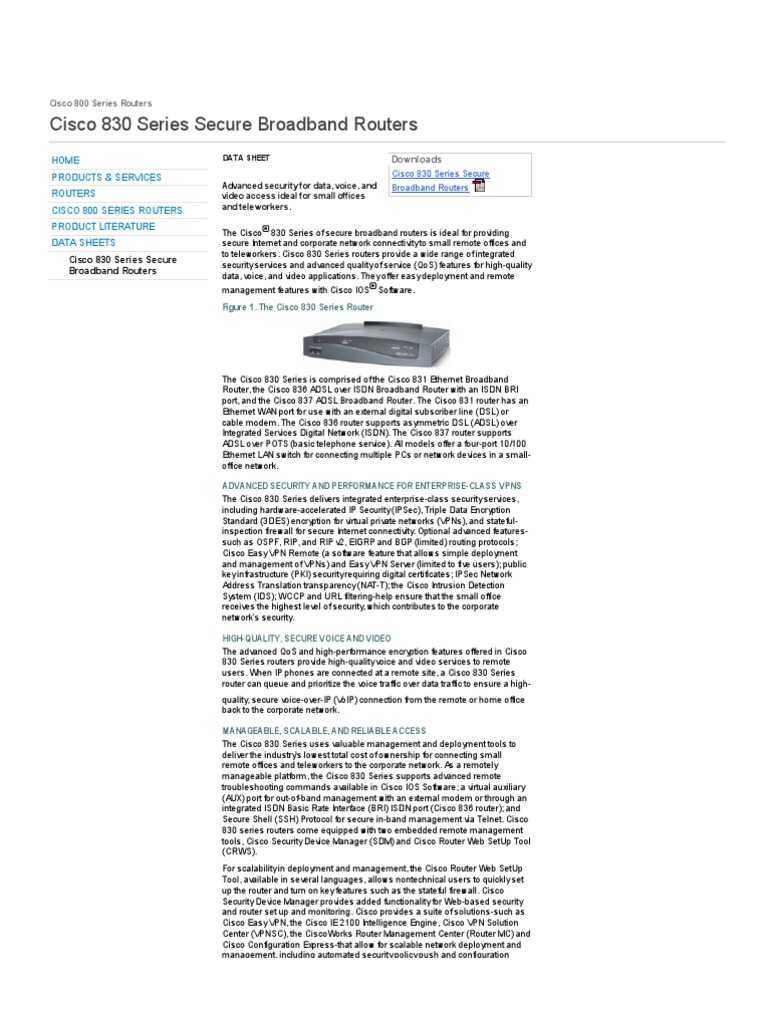 Cisco 830 Series Secure Broadband Routers (Cisco 800 Series Routers ...