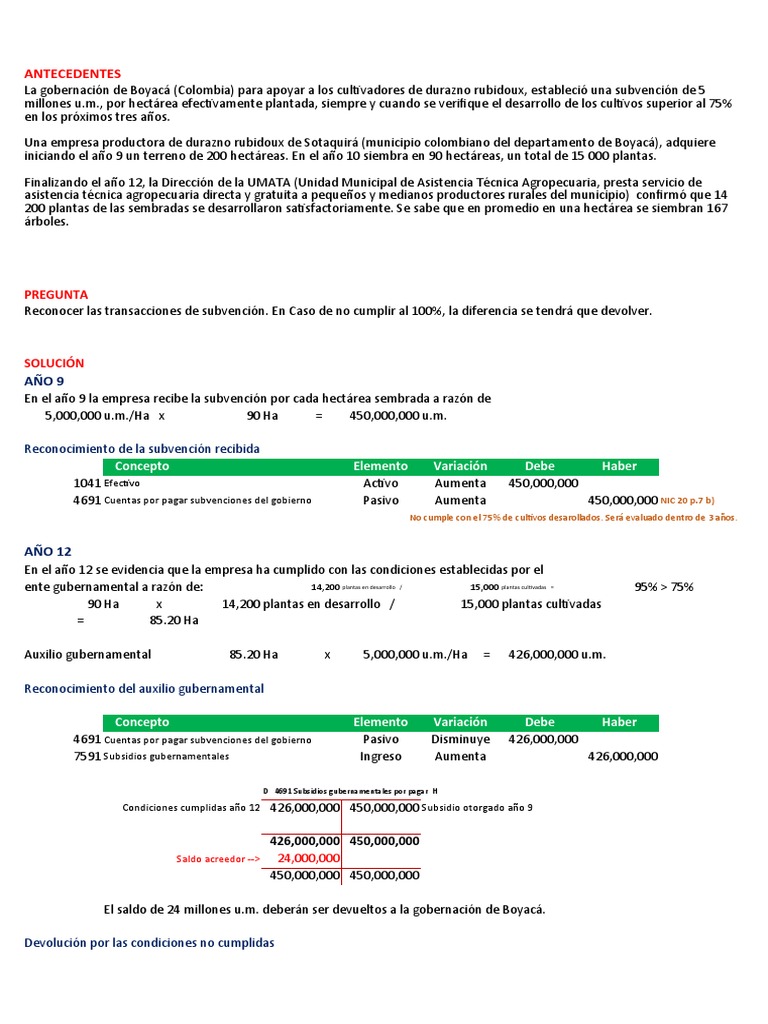 Casos Prácticos - NIC 20 (Solución) | PDF | Subvención | Dinero