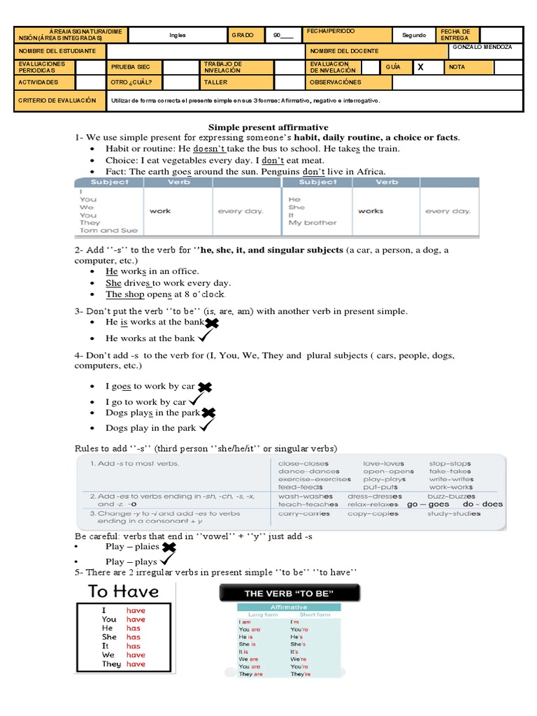Guia Del Presente Simple en Sus 3 Formas | PDF | English Language | Language Mechanics