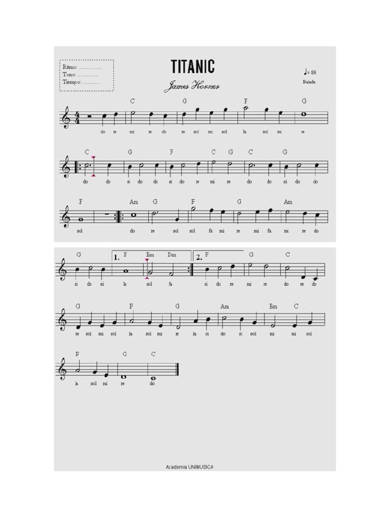 Titanic Partitura Piano Nivel Basico | PDF