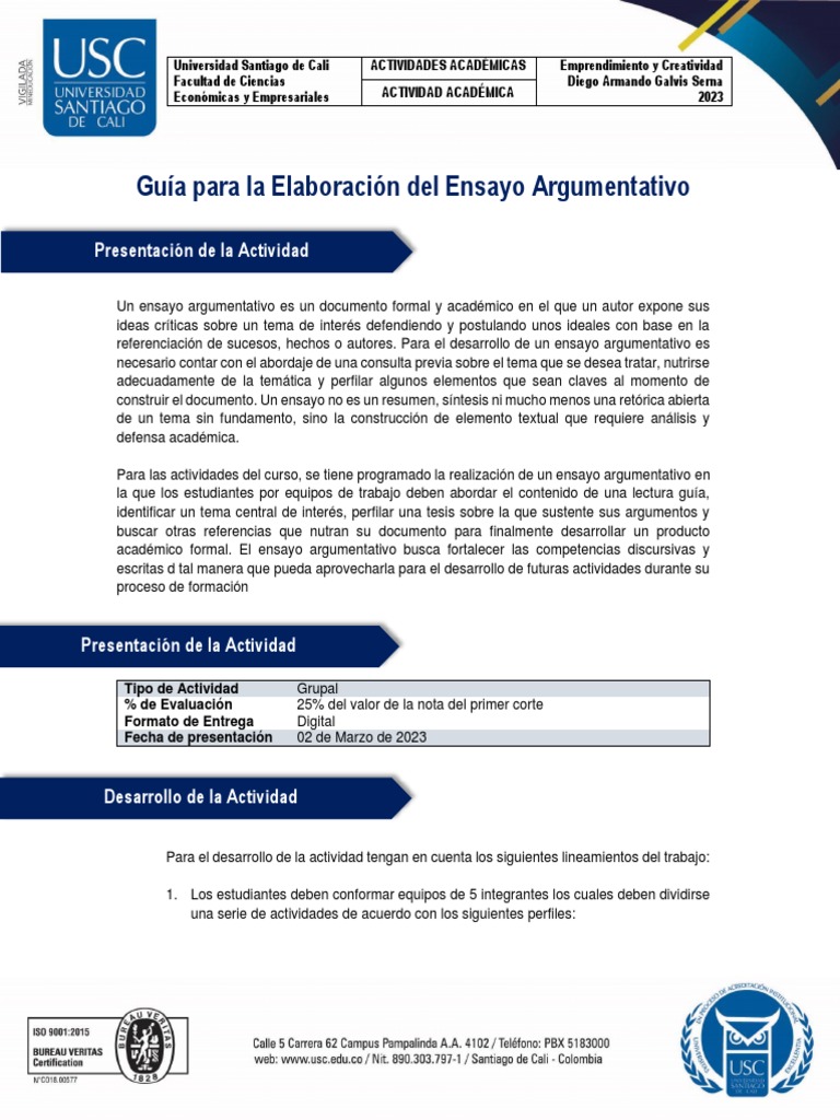 P1A19 Guía Elaboración Ensayo Argumentativo | PDF | Ensayos | Creatividad