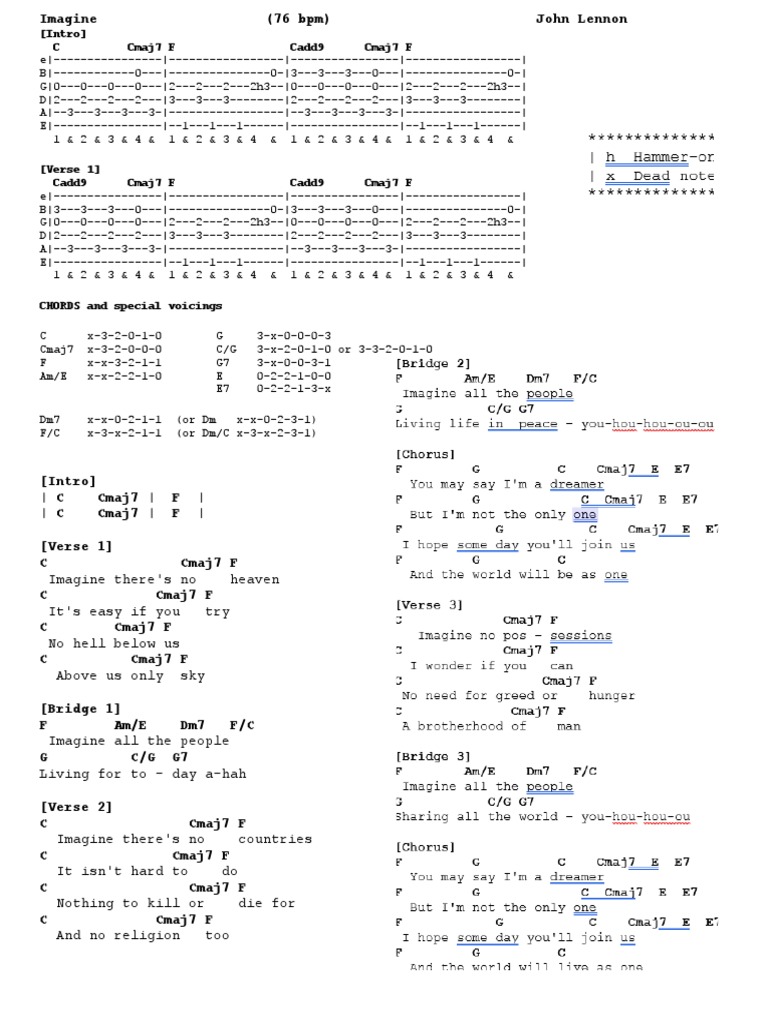 John Lennon Imagine Chord Chart | PDF | Songs | The Beatles