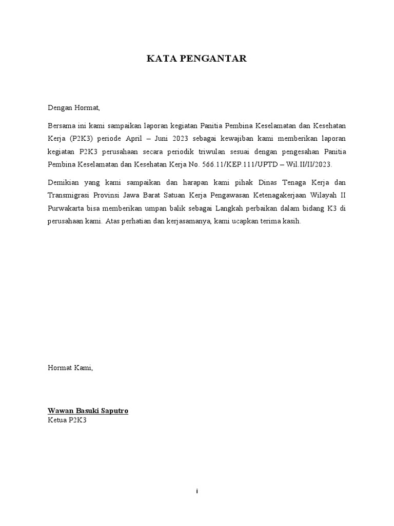 Laporan Triwulan P2K3 | PDF