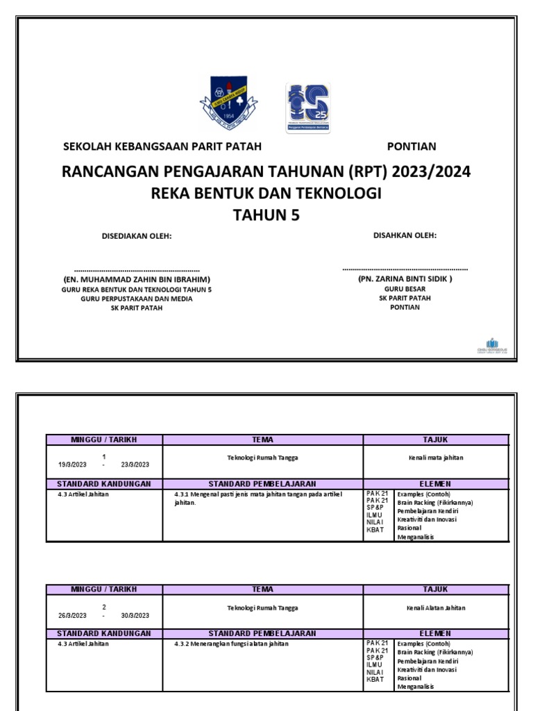 RPT RBT SK Tahun 5 | PDF