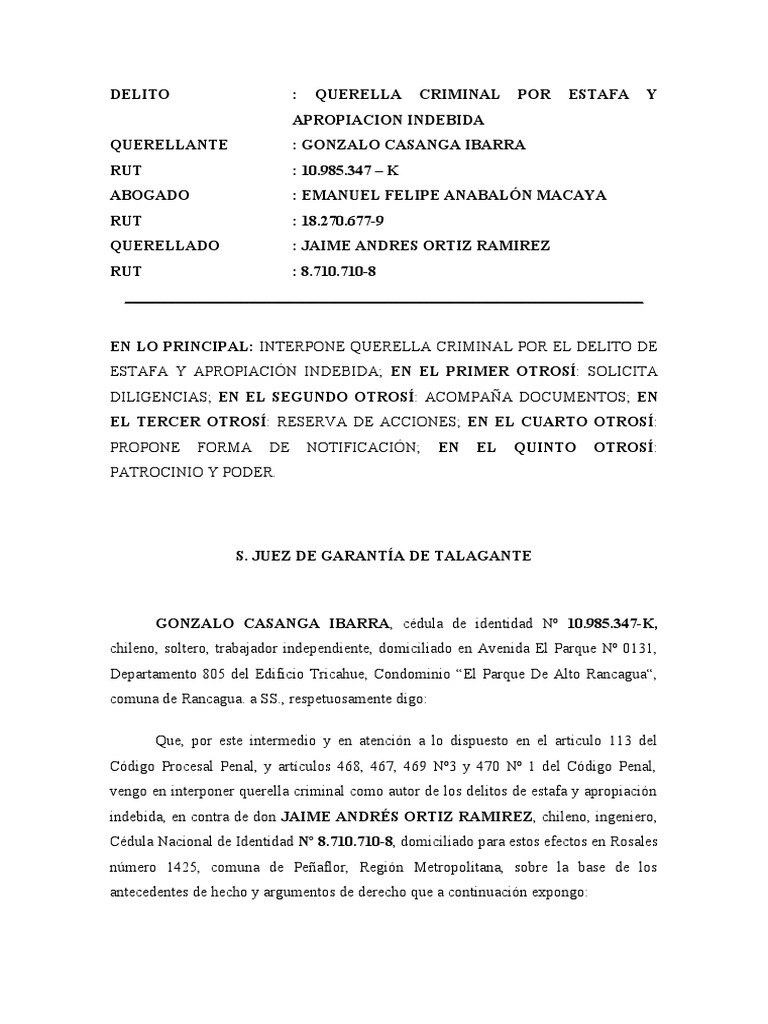 Querella Estafa | PDF | Bancos | Queja