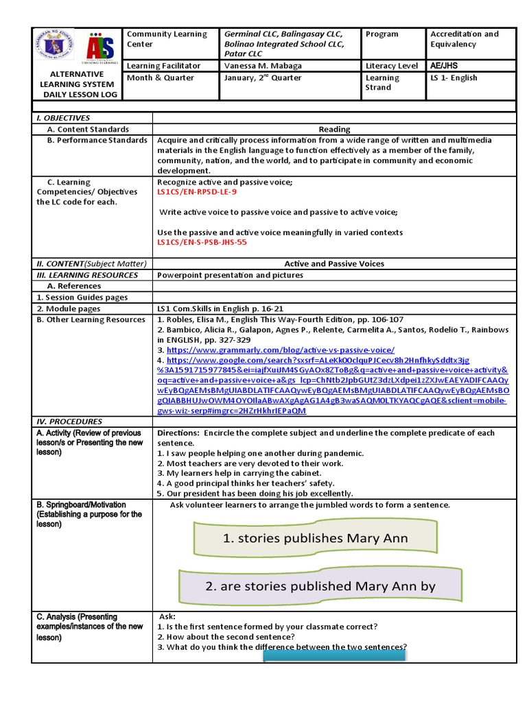 Active and Passive Voice Lesson Plan | PDF | Grammatical Tense | Cognition