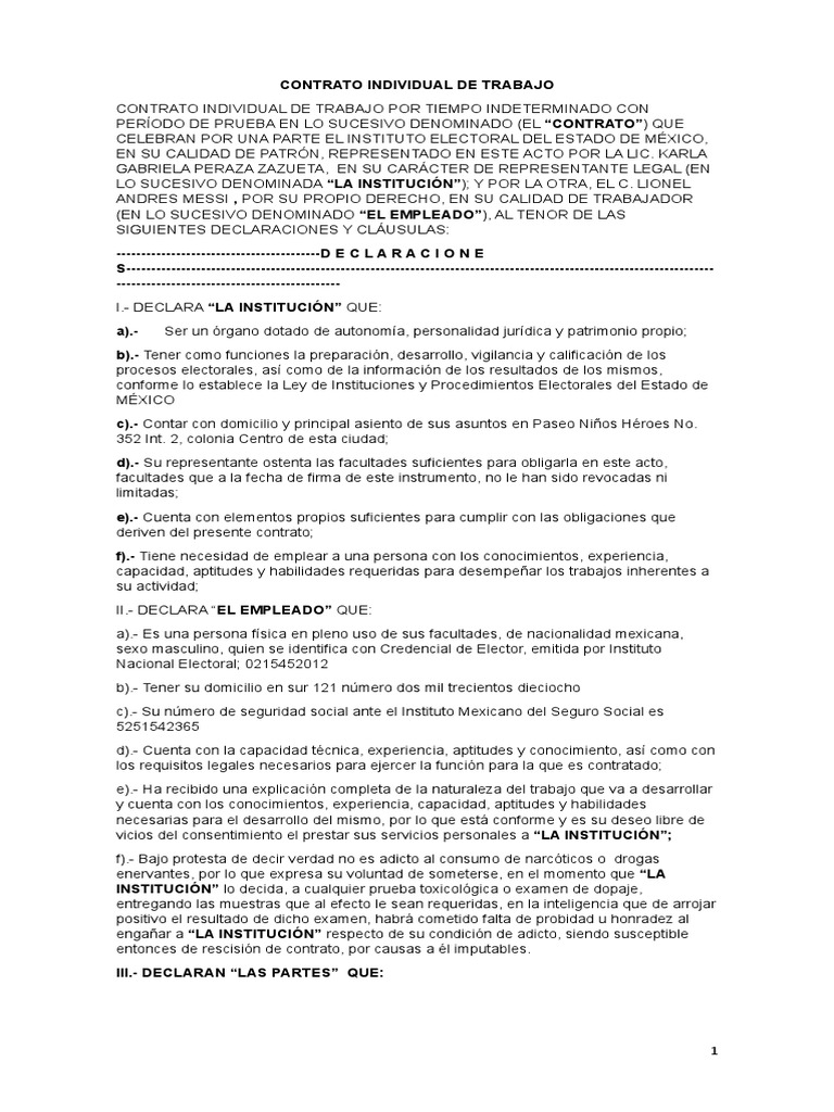 Contrato Individual de Trabajo | Descargar gratis PDF | Salario | Seguro