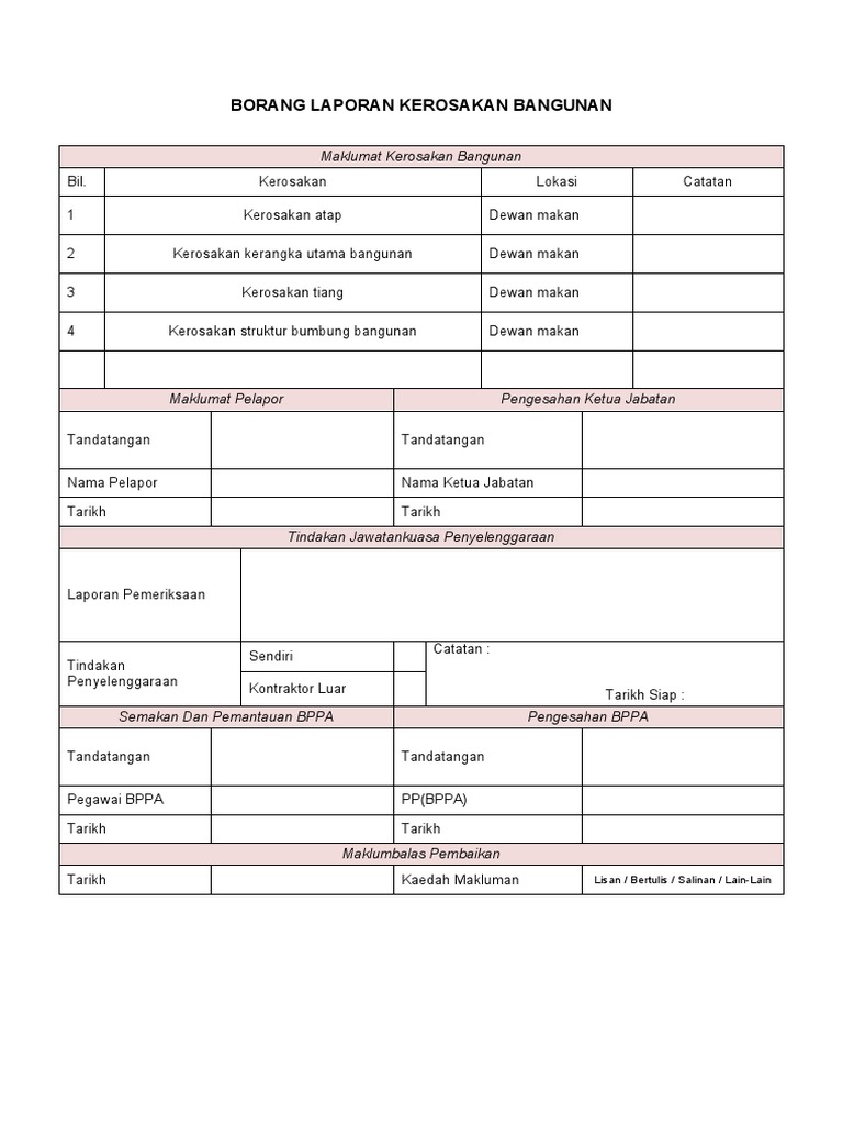 Borang Laporan Kerosakan Bangunan | PDF Borang Laporan Kerosakan Bangunan | PDF