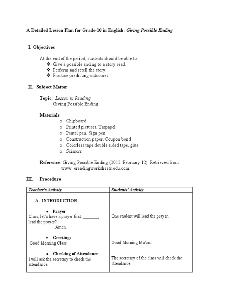 Teacher's Activity Students' Activity: A. Introduction | PDF | Lesson Plan