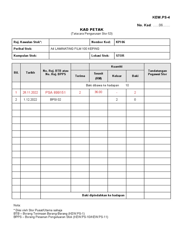 Kew - PS-4 Daftar Stok Transaksi | PDF