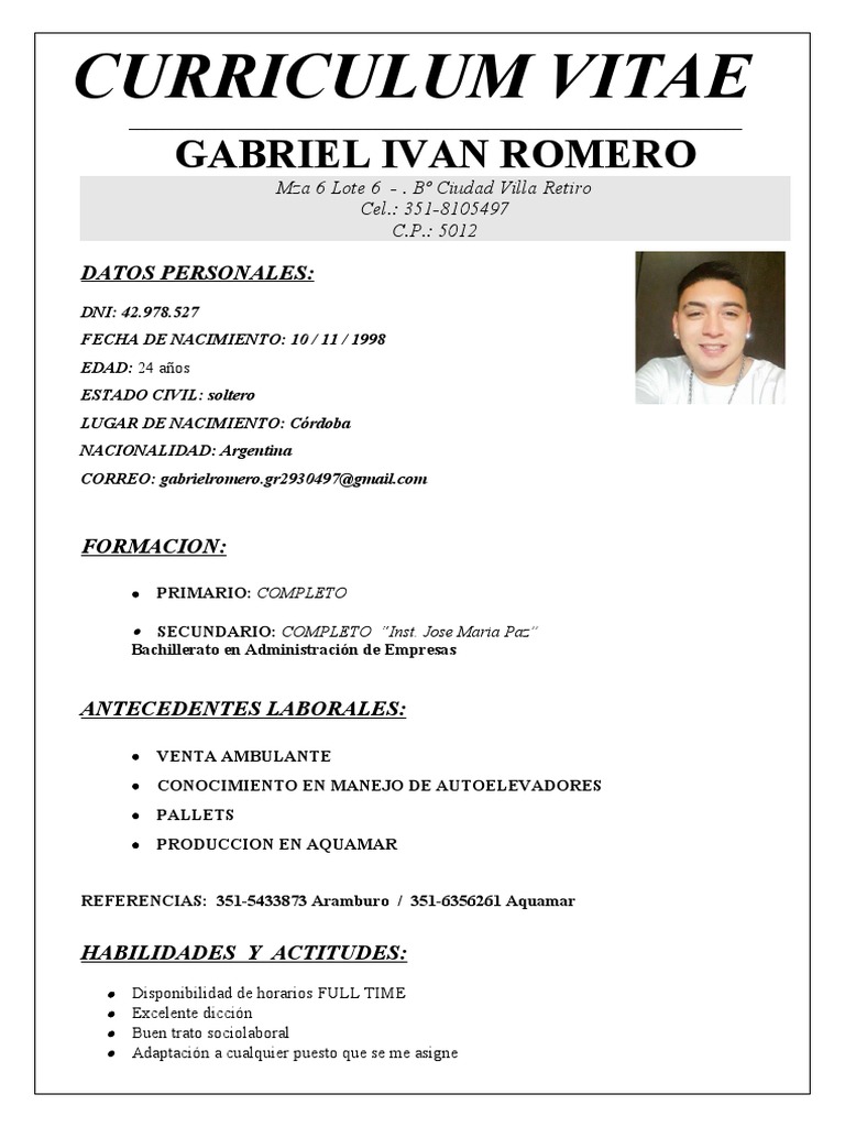 Curriculum Vitae: Gabriel Ivan Romero | PDF | Crecimiento personal y ...