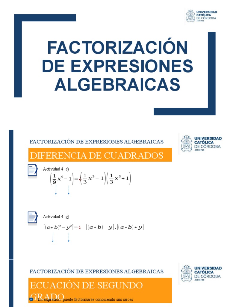 Factorización de Expresiones Algebraicas | PDF | Factorización | Objetos matemáticos