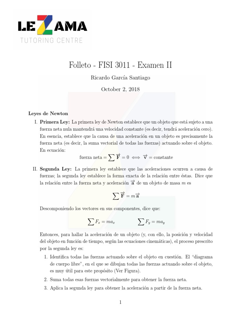 Fisi 3011 Examen2 2018 | PDF | Fricción | Fuerza