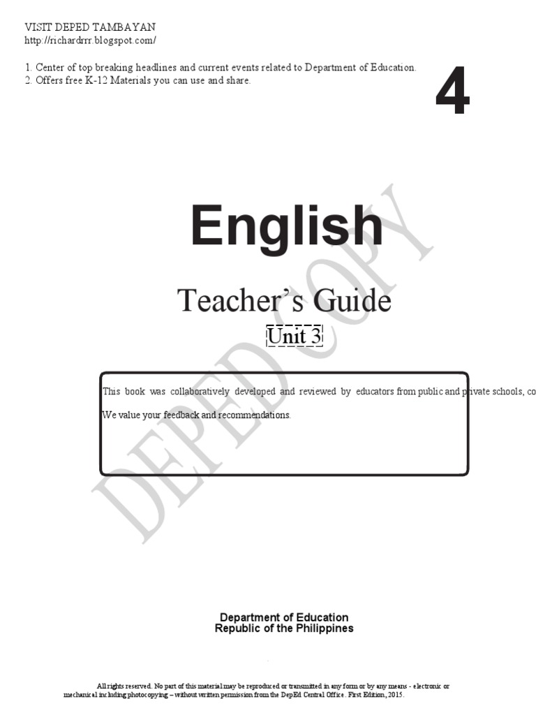 English: Teacher's Guide | PDF | Reading Comprehension | Word