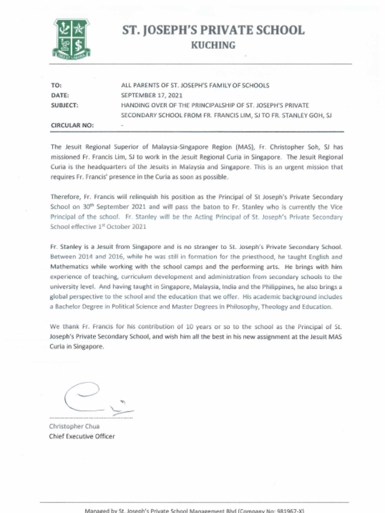 Handing Over of Principalship SJPSS | PDF