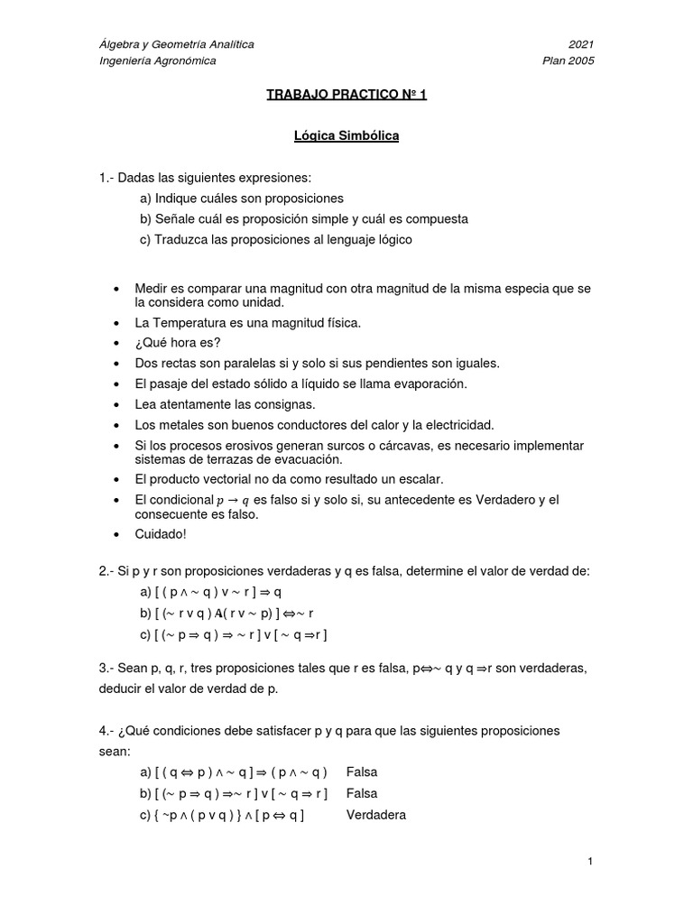 TP N°1 Lógica | PDF | Proposición | Expresiones lógicas