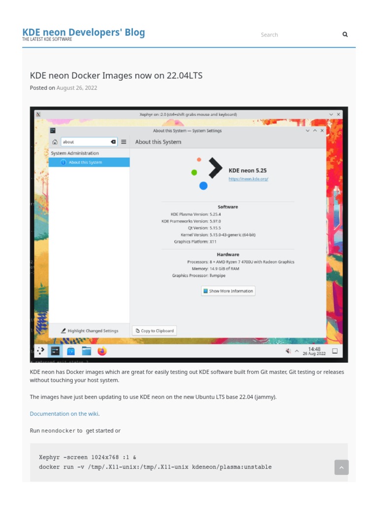 KDE Neon Docker Images Now On 22.04LTS - KDE Neon Developers' Blog | PDF