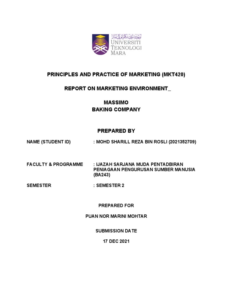 MKT 420 - Assignment 1 - REPORT ON MARKETING ENVIRONMENT - Mohd Sharill Reza Bin Rosli ...