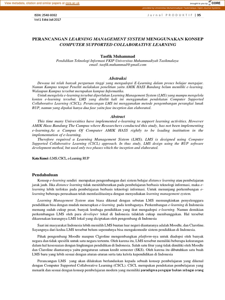 Perancangan Learning Management System Menggunakan Konsep Computer Supported Collaborative