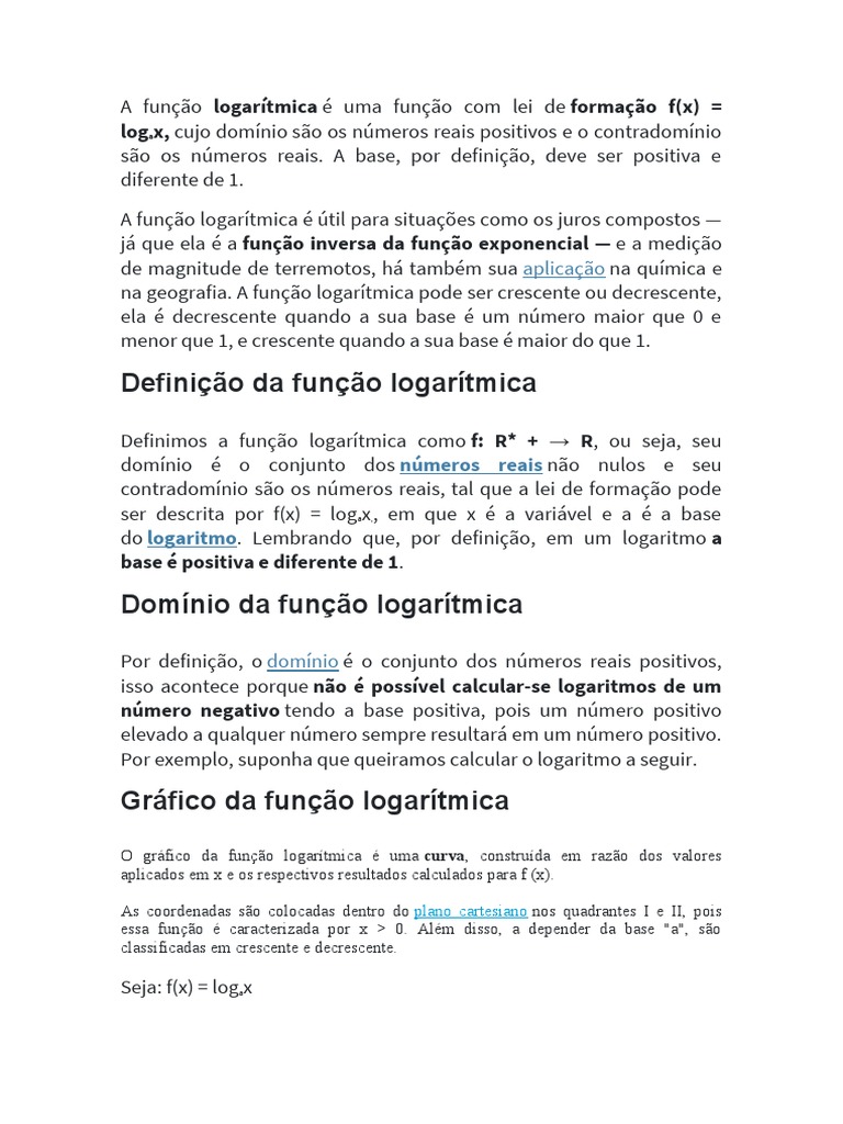 Função Logarítmica: Definição e Gráficos | PDF