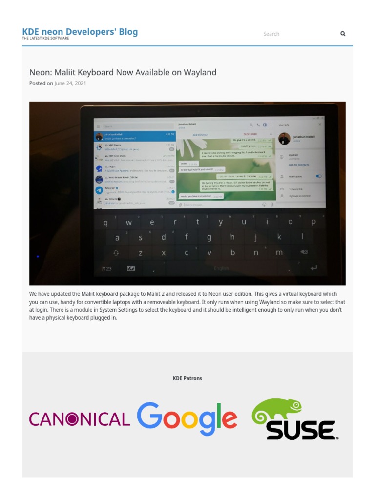 Neon Maliit Keyboard Now Available On Wayland - KDE Neon Developers' Blog | PDF