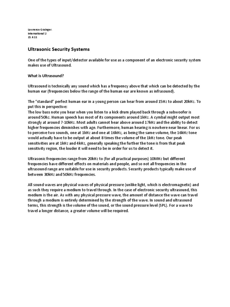 Ultrasonic Security Systems Overview | PDF | Ultrasound | Sound