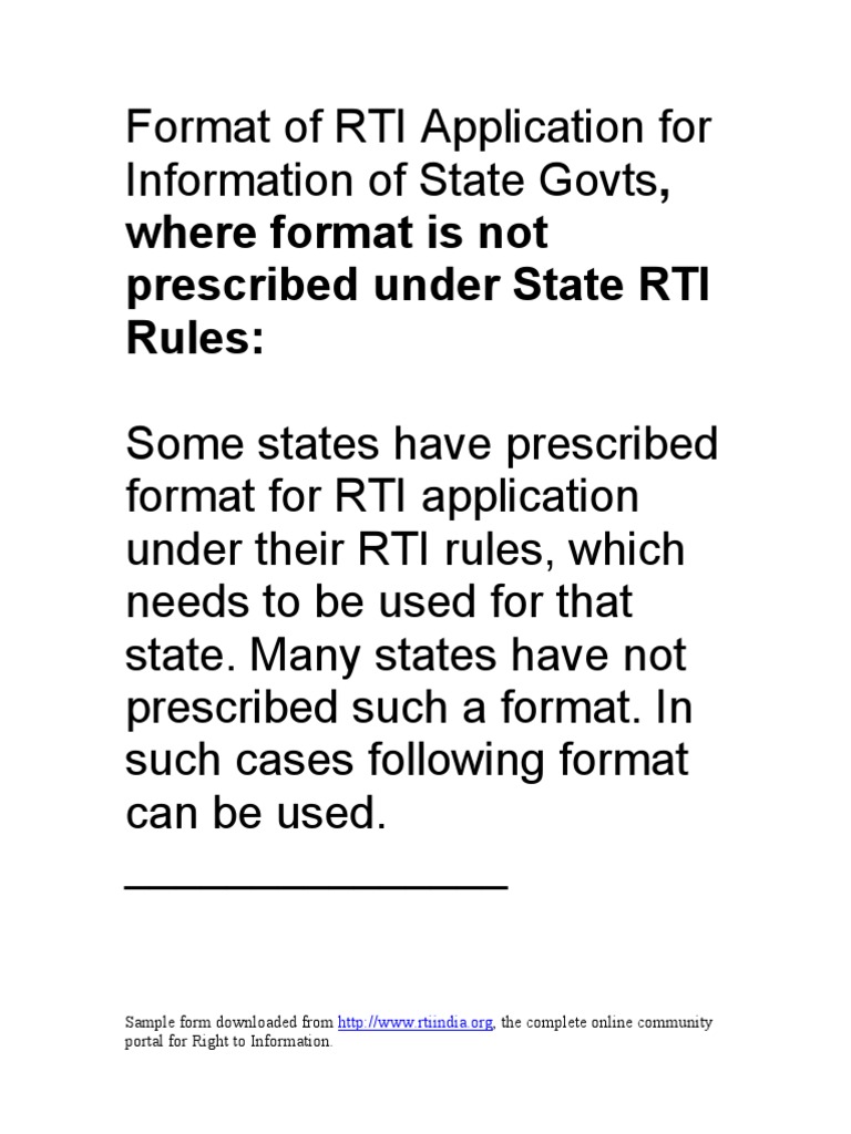 RTI Application Format For States | PDF | Mail | Social Institutions