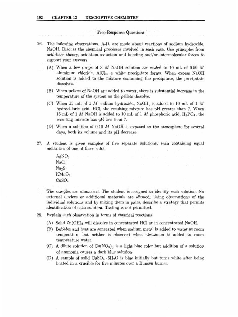 MC & FR Questions For The AP Chemistry Examination (Part 3) | Download ...
