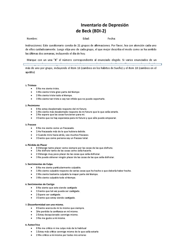 Inventario de Depresión de Beck | PDF