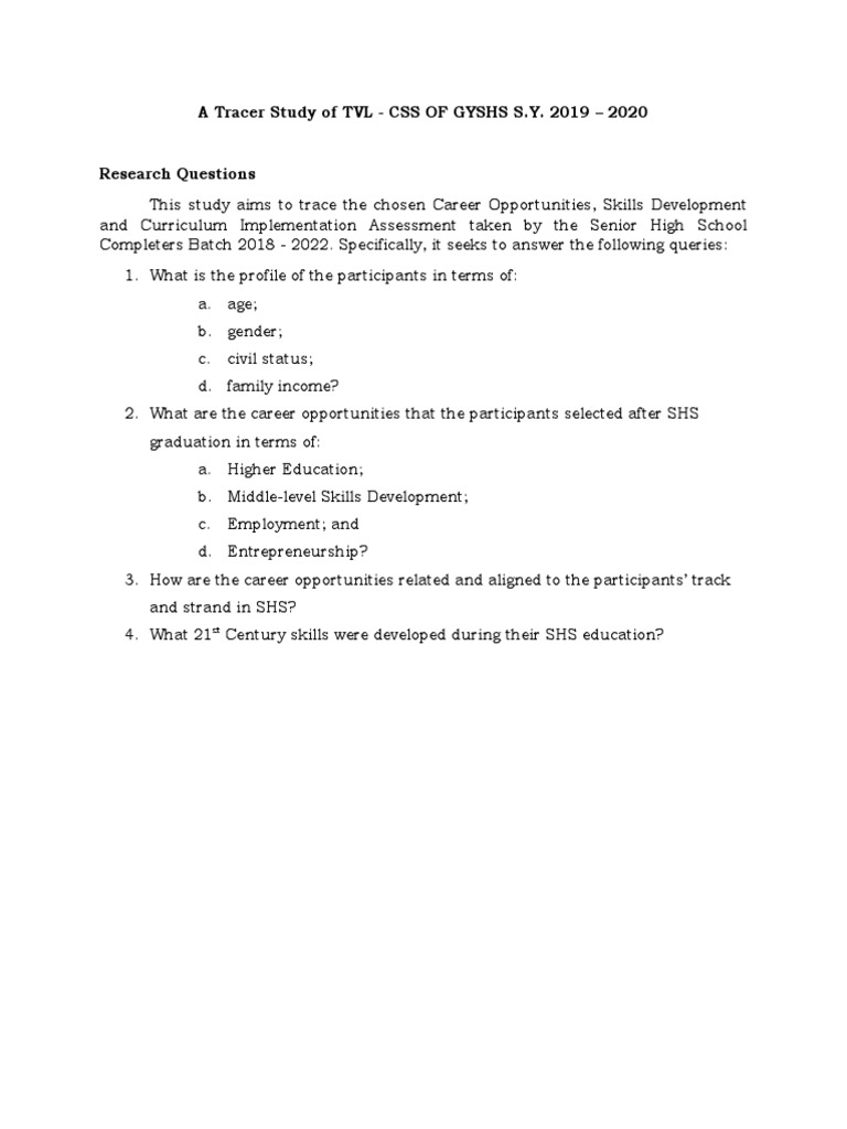 A Tracer Study of TVL - CSS OF GYSHS S.Y. 2019 - 2020 | PDF | Career ...
