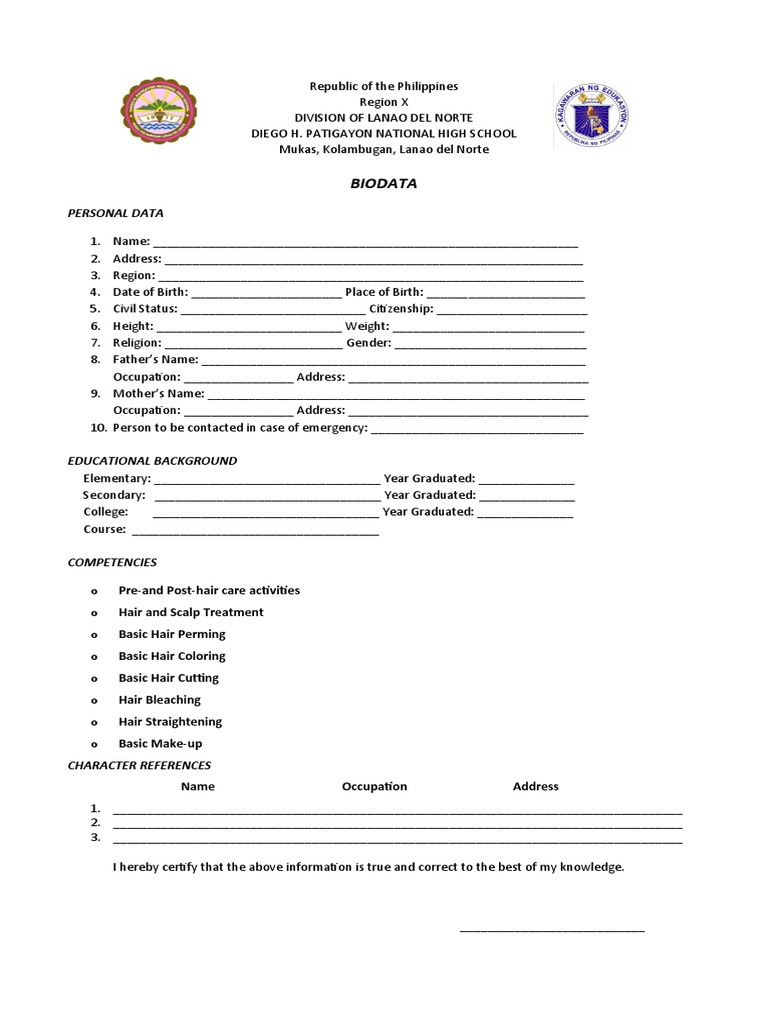 Biodata - SCHOOL | PDF