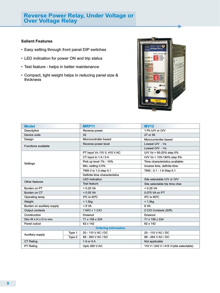 MV 12a Single Phase Under Voltage or Over Voltage Relay | PDF | Relay ...
