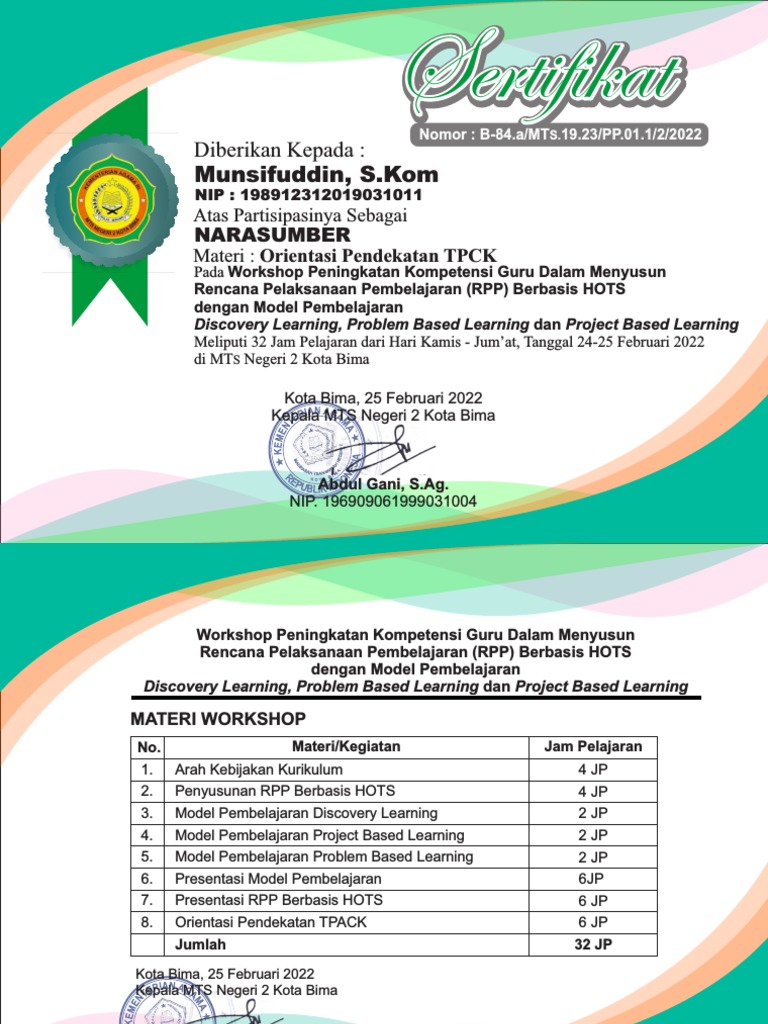 SERTIFIKAT Workshop | PDF