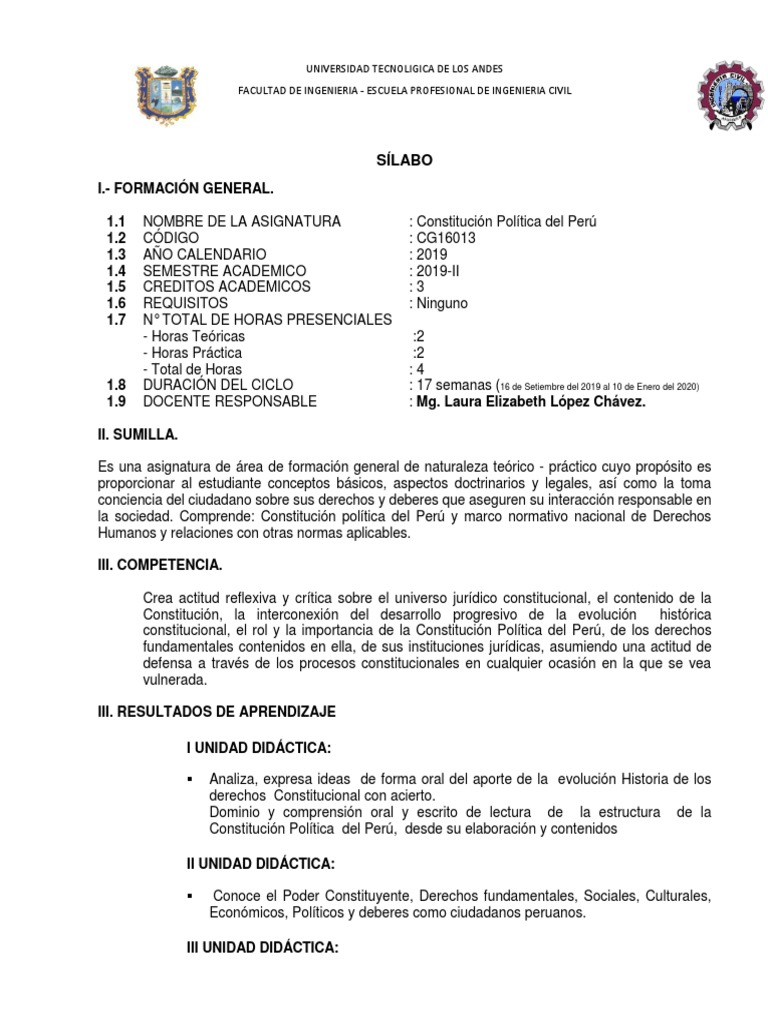 I Ciclo Cg16013 Constitucion Politica Del Perú Pdf Constitución