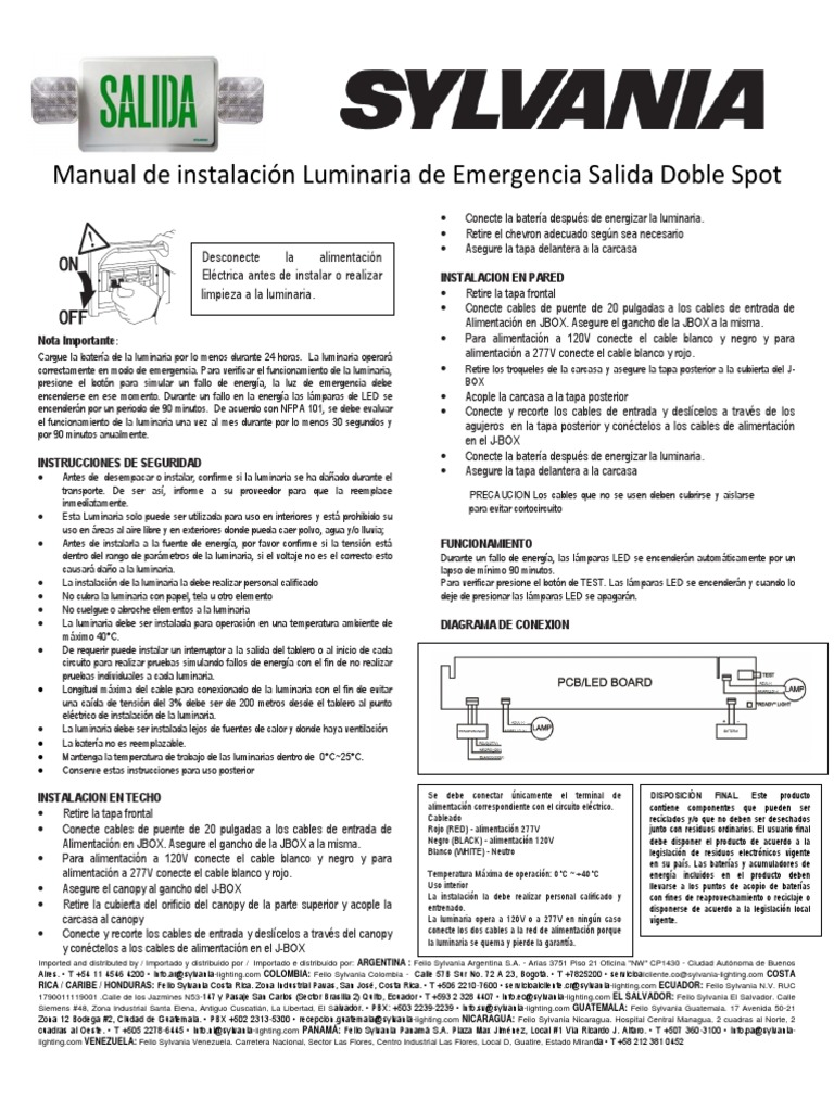 Manual de Instalación Luminaria de Emergencia Salida Doble Spot | PDF ...