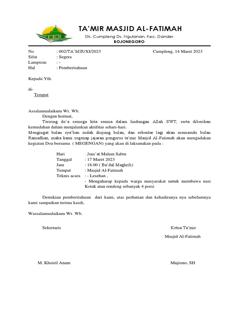 Undangan Masjid MEGENGAN 2023 | PDF