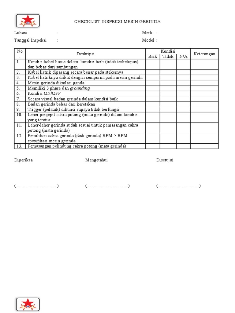 Checklist Gerinda | PDF