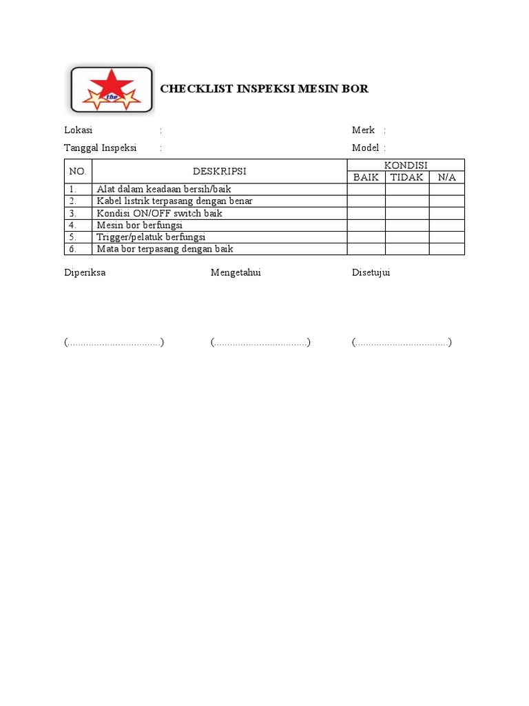 Checklist Inspeksi Mesin Bor | PDF